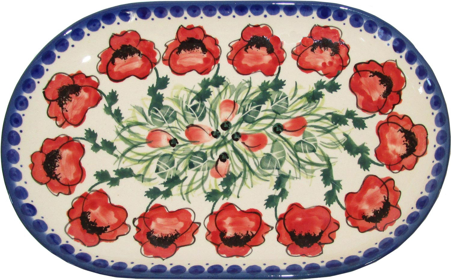 Boleslawiec Polish Pottery UNIKAT 11" long Serving Platter "Poppy Fiel ...