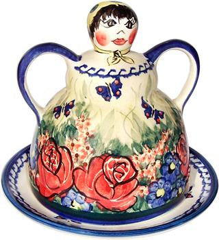 Boleslawiec Polish Pottery UNIKAT Cheese Lady Butter Dish Garlic Baker ...