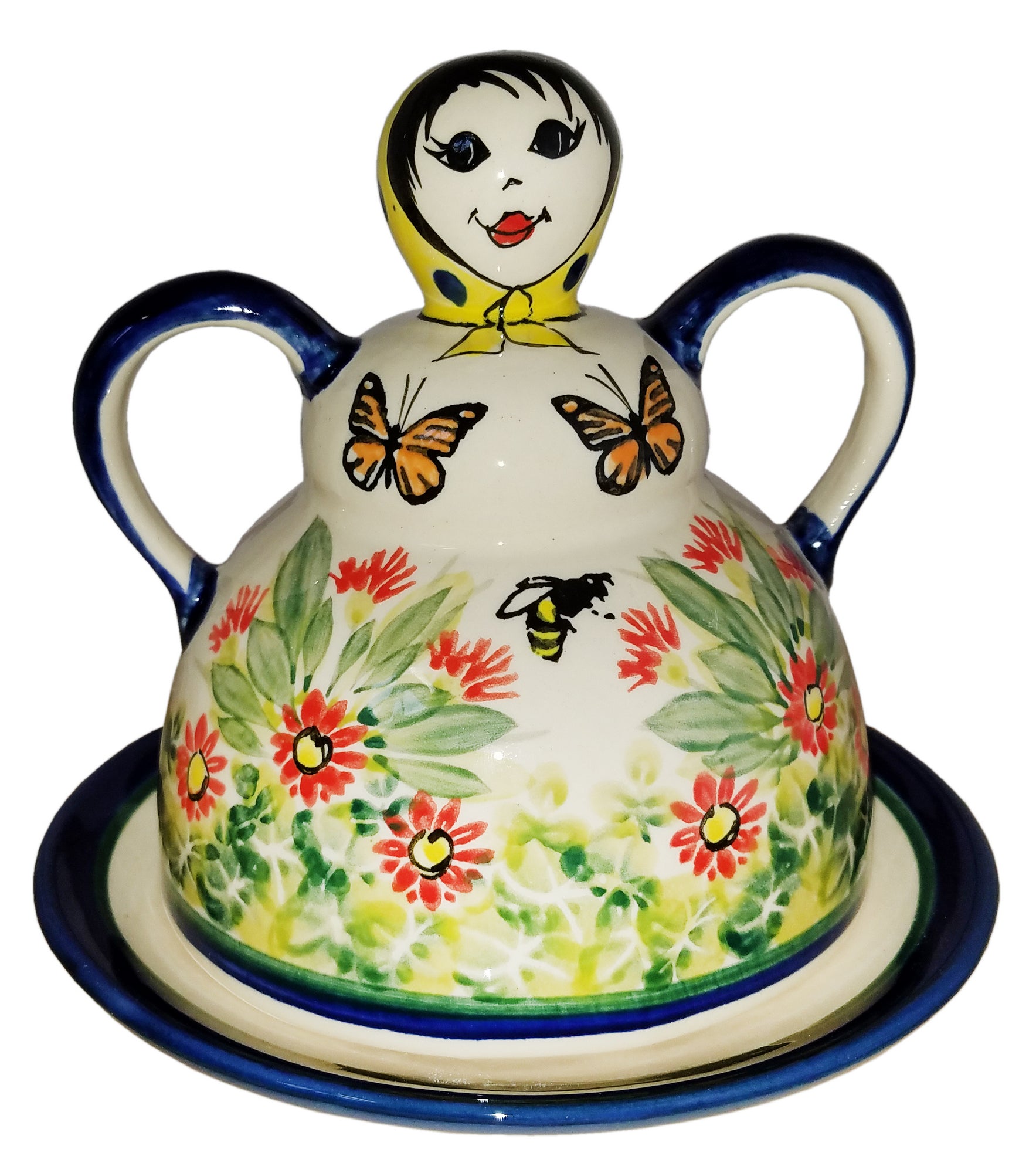 Boleslawiec Polish Pottery UNIKAT Cheese Lady Butter Dish "Spring ...