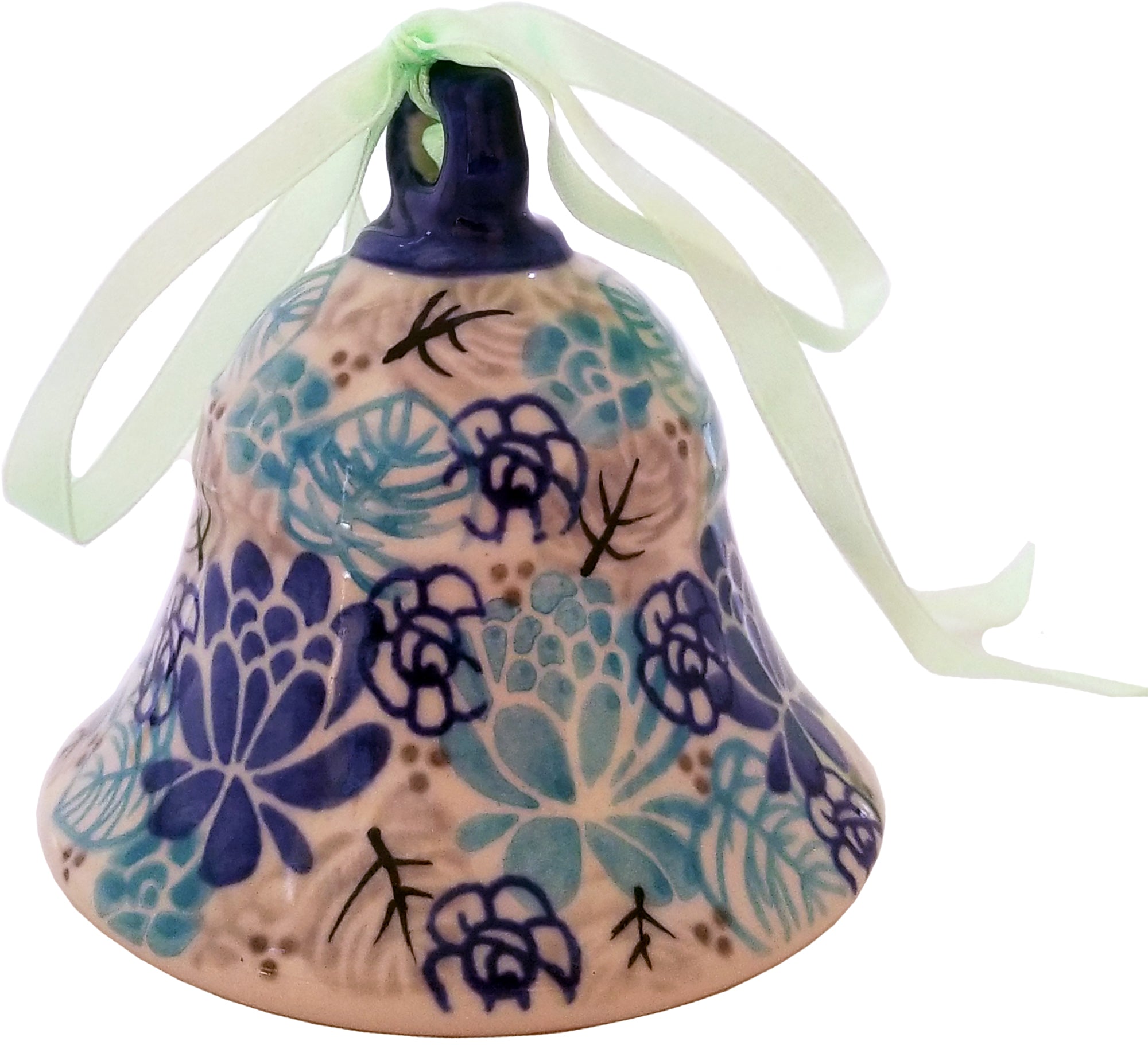 Boleslawiec Polish Pottery UNIKAT Christmas Bell Ornament "Lotus Symph ...